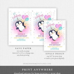 Editable Penguin Birthday Invitation Winter Party Arctic Animals Girl ...