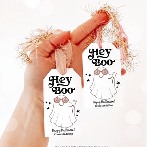 Editable Retro Halloween Favor Tags Hey Boo Gift Tags Costume Party ...