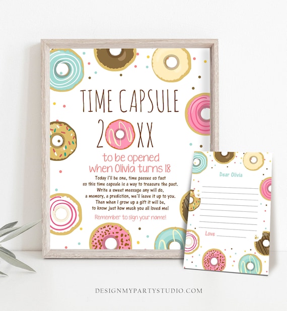 Editable Donut Time Capsule First Birthday Party Donut | Etsy