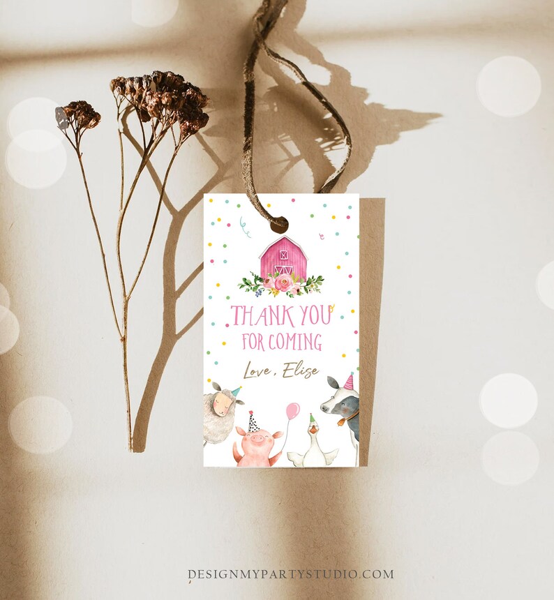 Editable Farm Favor Tags Tags Pink Farm Birthday Thank You - Etsy
