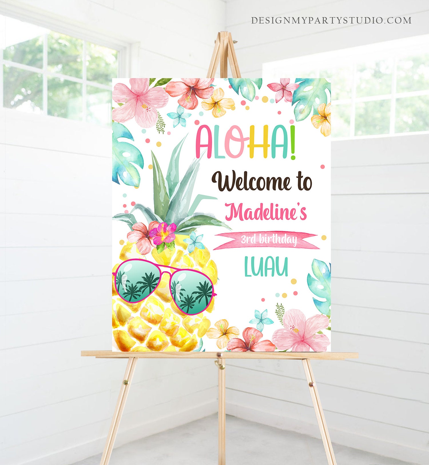 Editable Pineapple Welcome Sign Tropical Hawaiian Luau - Etsy