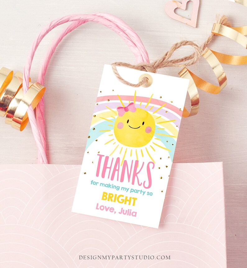 Editable Sunshine and Rainbows Favor Tags Little Sunshine - Etsy