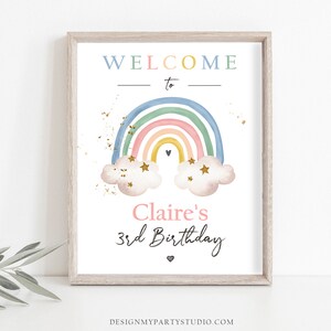 Editable Rainbow Welcome Sign Rainbow Birthday Modern Earth Tones Boho ...