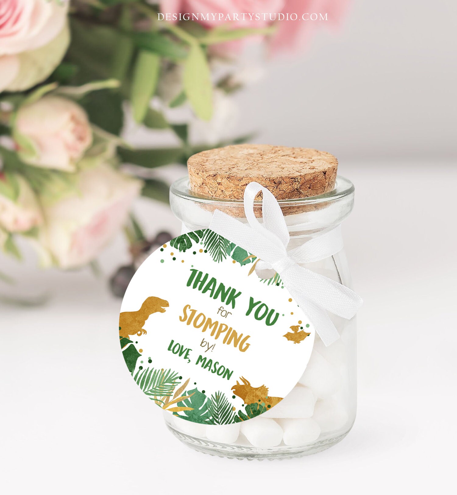 Editable Dinosaur Favor Tags Gift Tag Boy Green Gold Thank You | Etsy