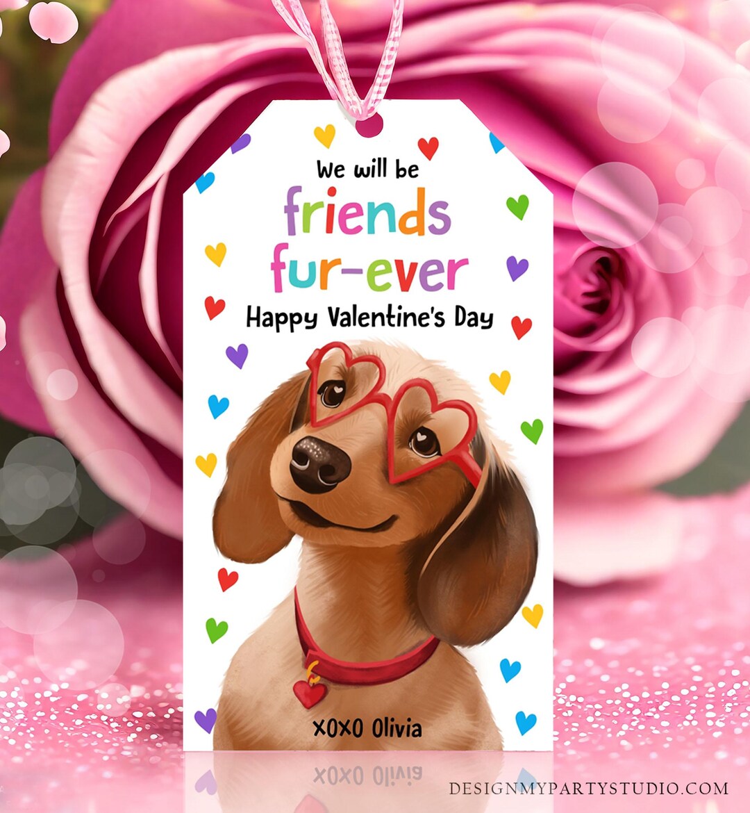 Editable Valentine's Day Tag Friends Fur-ever Dog Valentine Gift Tag ...