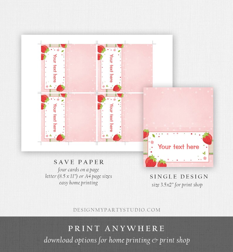 Editable Strawberry Food Labels Strawberry Birthday Party Place Card ...