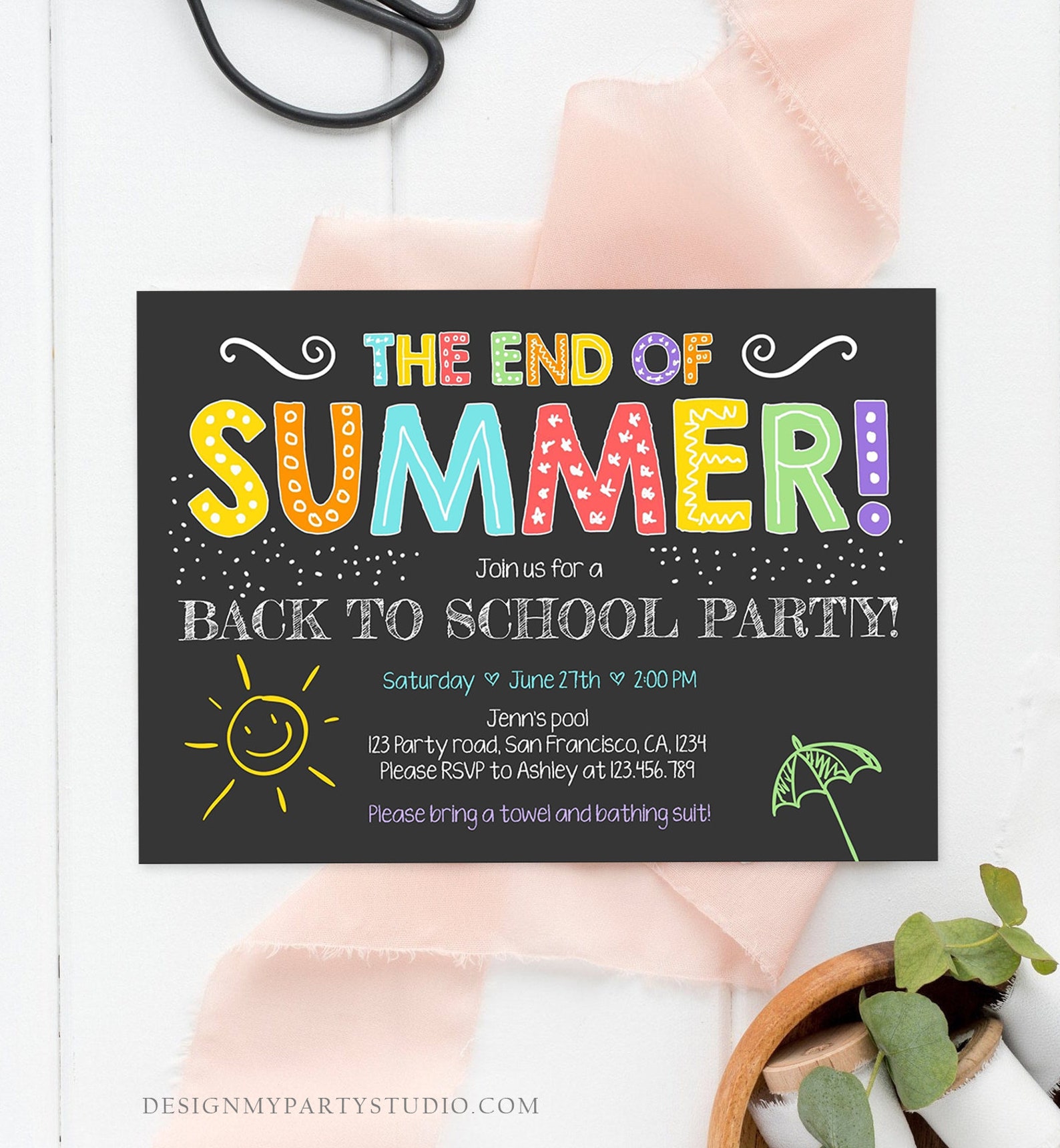Editable End of the Summer Pool Party Invitation Back to School Splish ...