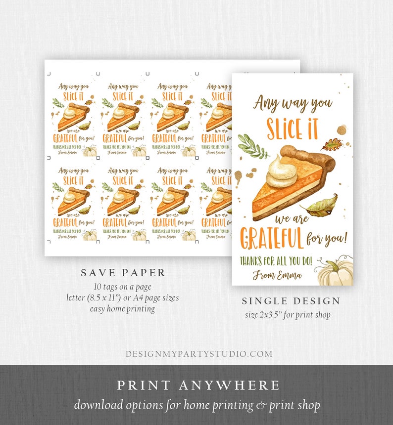 Editable Thanksgiving Gift Tags Grateful Pumpkin Pie Tag Teacher ...