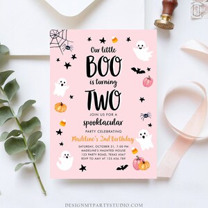 Editable Halloween 2nd Birthday Invitation Pink Ghost Costume Party ...