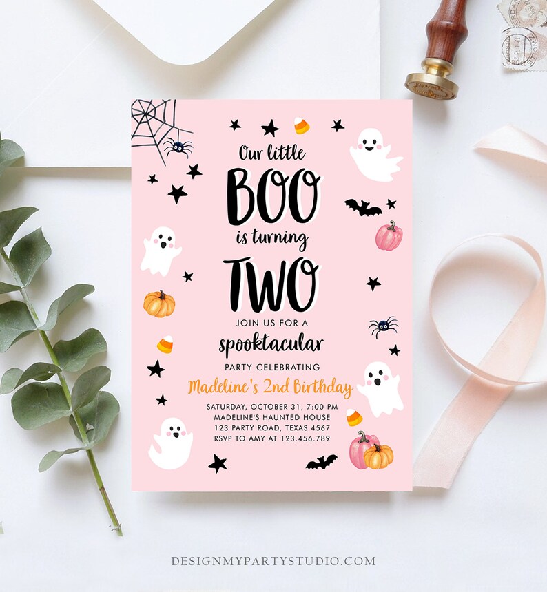Editable Halloween 2nd Birthday Invitation Pink Ghost Costume - Etsy
