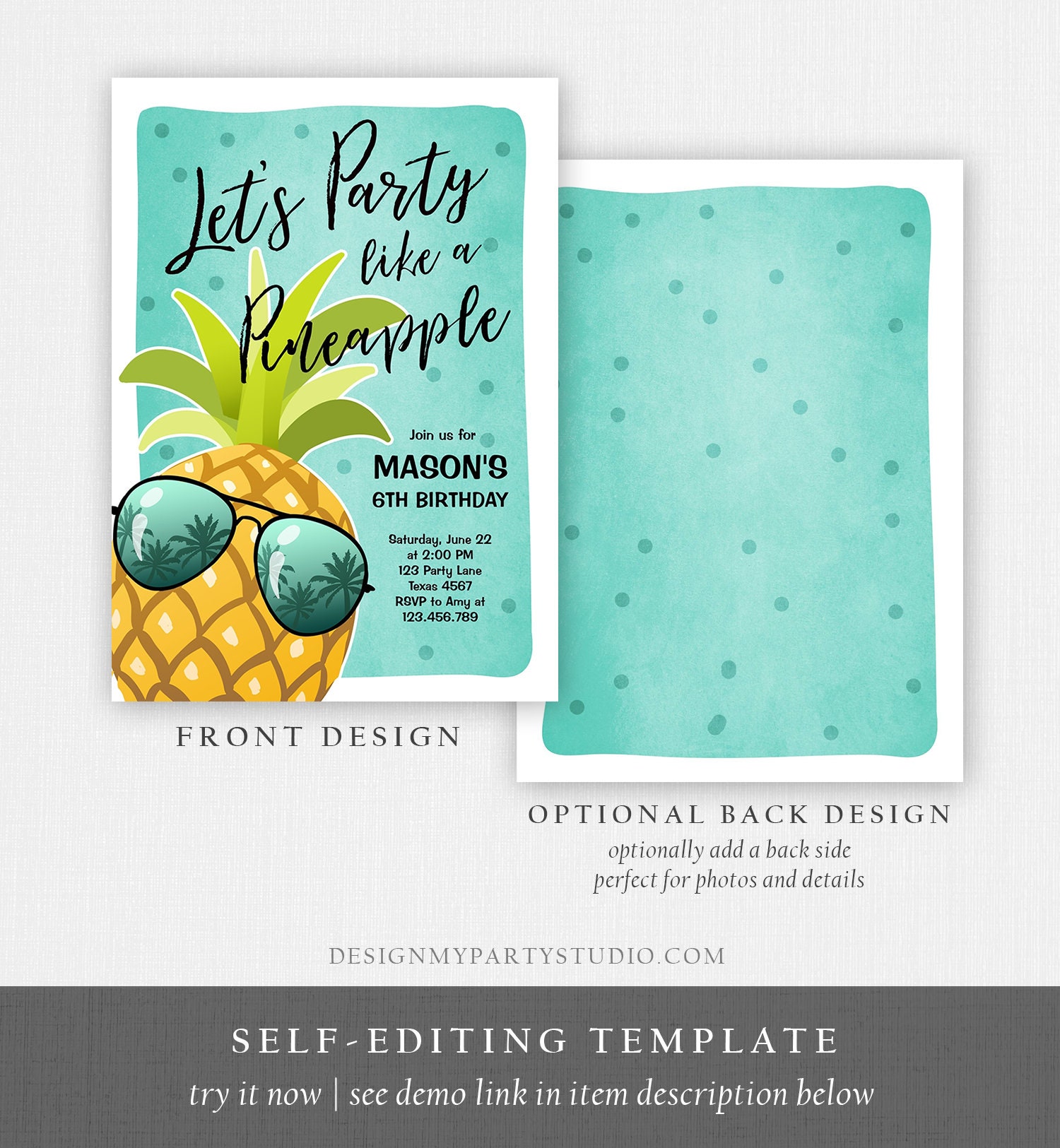 Editable Pineapple Birthday Invitation Lets Party Like a | Etsy