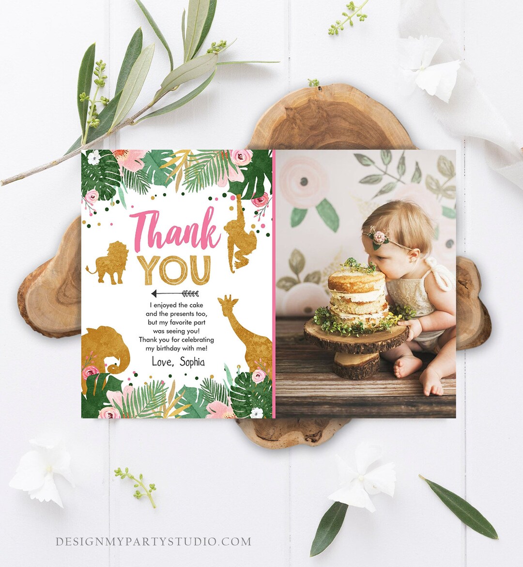 Editable Thank You Card Safari Animals Wild One Thank You Note - Etsy