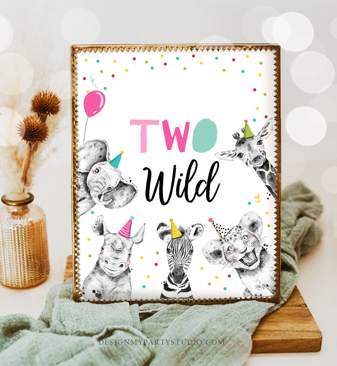 Two Wild Birthday Sign Party One Wild Year Second Birthday 2nd Safari ...