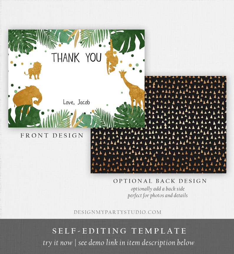 Editable Safari Animals Thank You Card Wild One Thank You Note - Etsy ...