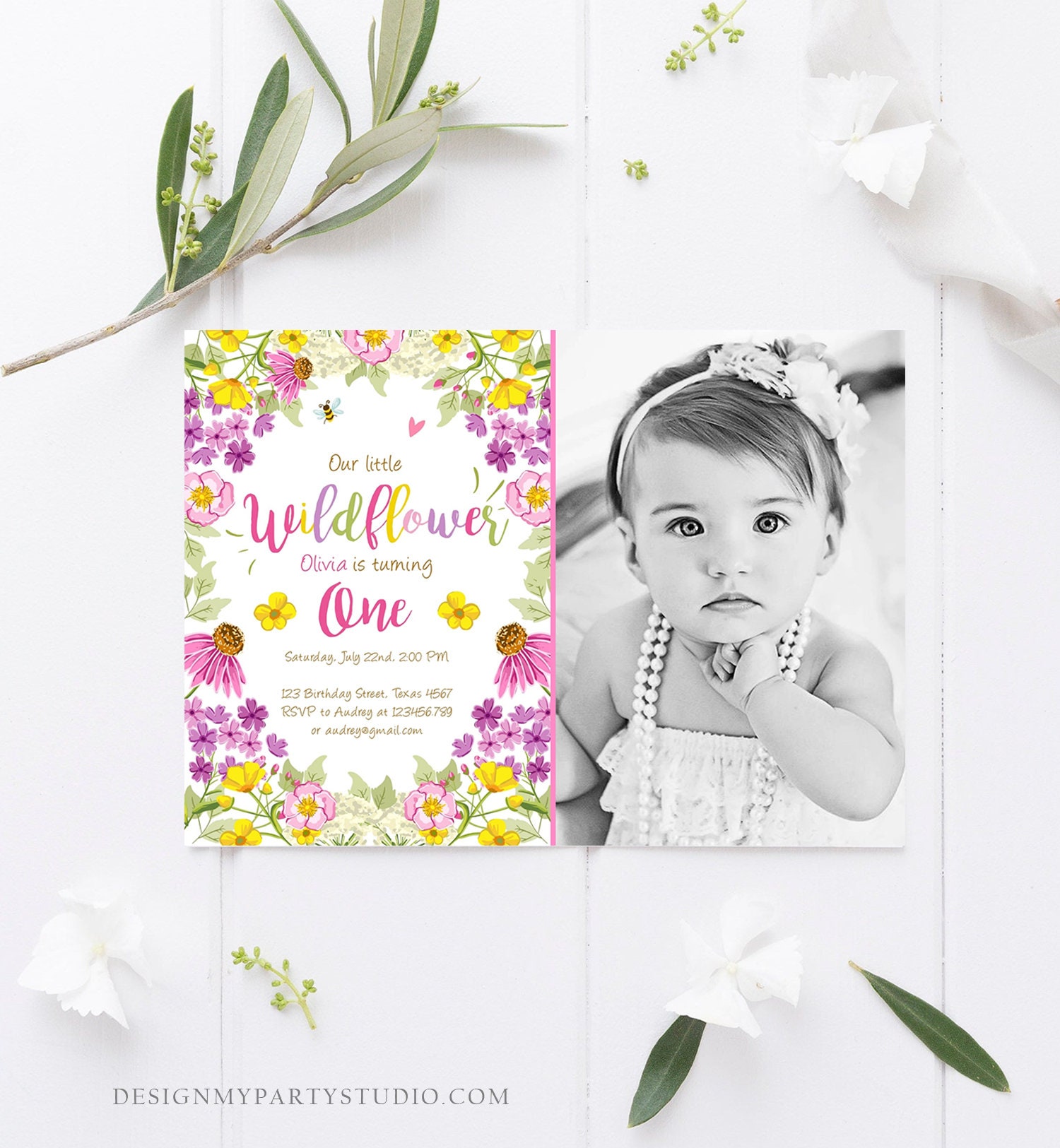 Editable Little Wildflower Birthday Invitation ANY AGE Floral | Etsy