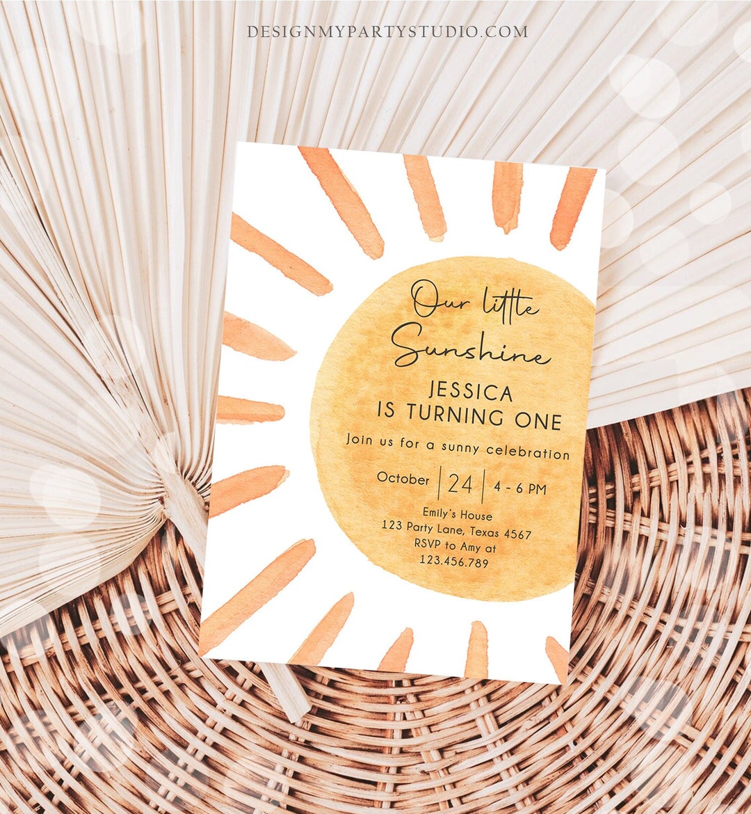 Editable Our Little Sunshine Birthday Invitation 1st You Are My ...