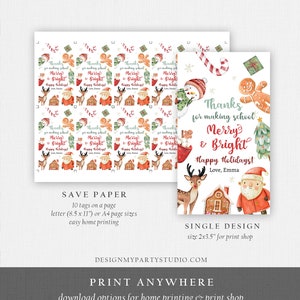 Editable School Merry and Bright Tag Christmas Gift Tag Holiday Tag ...