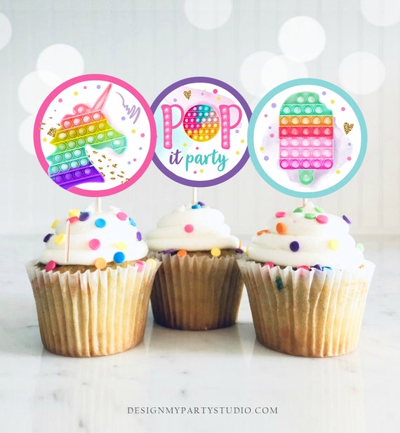 Pop It Cupcake Toppers Favor Tags Pop It Birthday Party Decoration ...