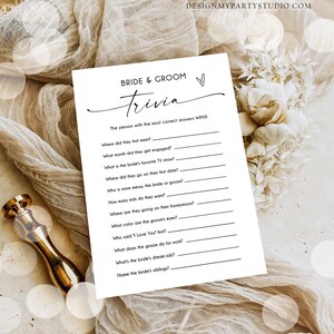 Editable Bride and Groom Trivia Bridal Shower Game Minimalist Modern ...