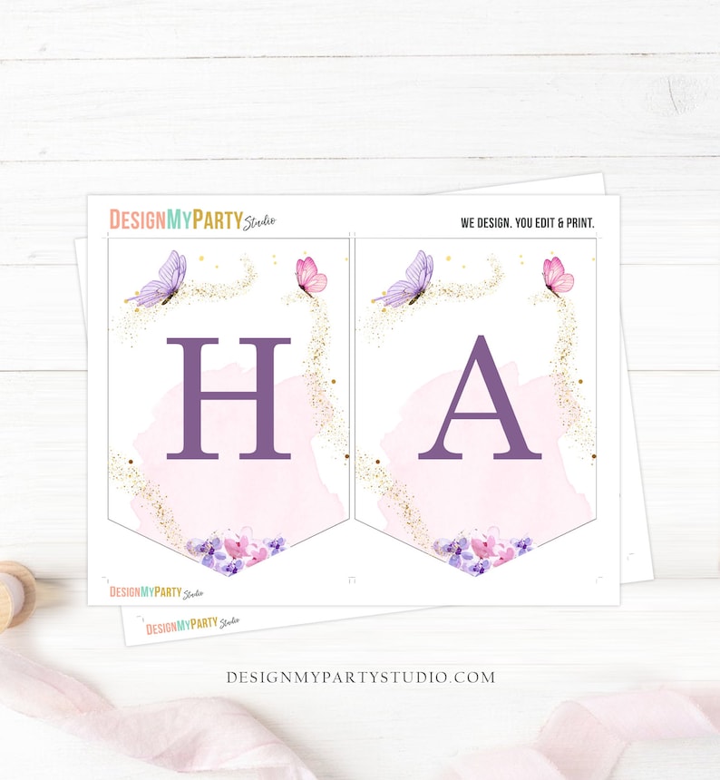 Happy Birthday Banner Butterfly Birthday Banner Floral Flowers Pink ...