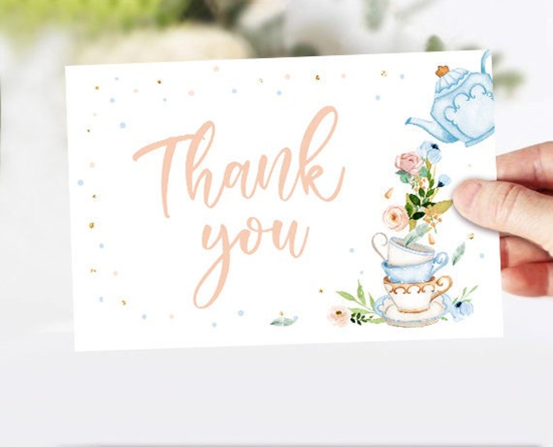 Tea Party Thank You Card Floral Tea Baby Shower Thank You Note 4x6 Boy ...