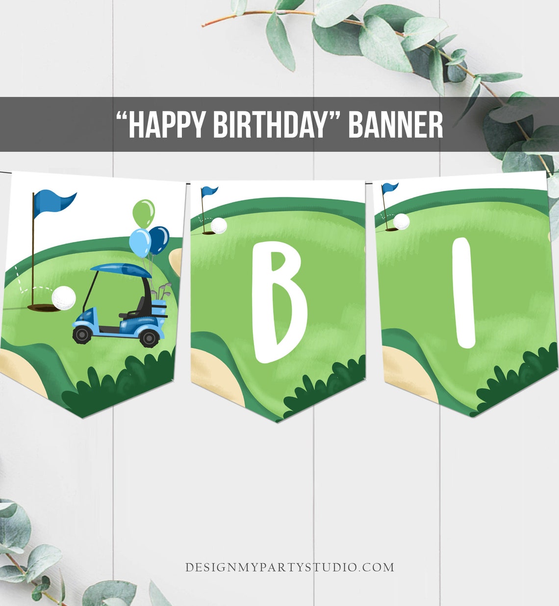 Golf Happy Birthday Banner Hole in One Banner Birthday Boy Blue Golfing ...