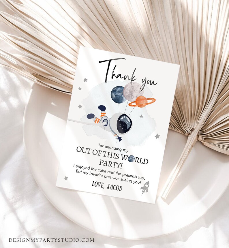 Editable Space Birthday Thank You Card Space Astronaut Thank - Etsy