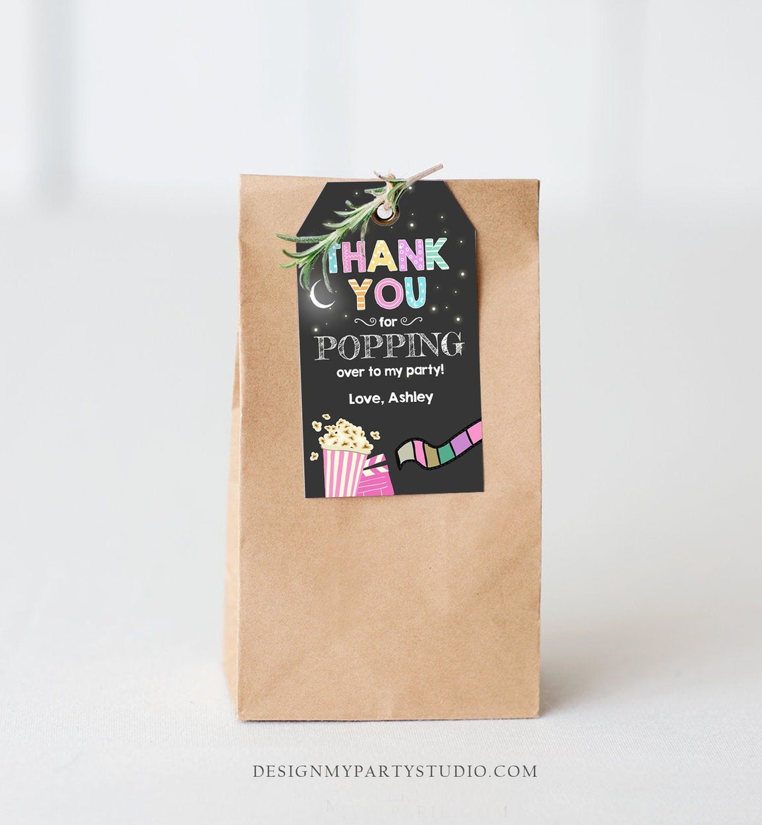 Editable Movie Night Favor Tag Thank You Gift Tag Cinema Under the ...