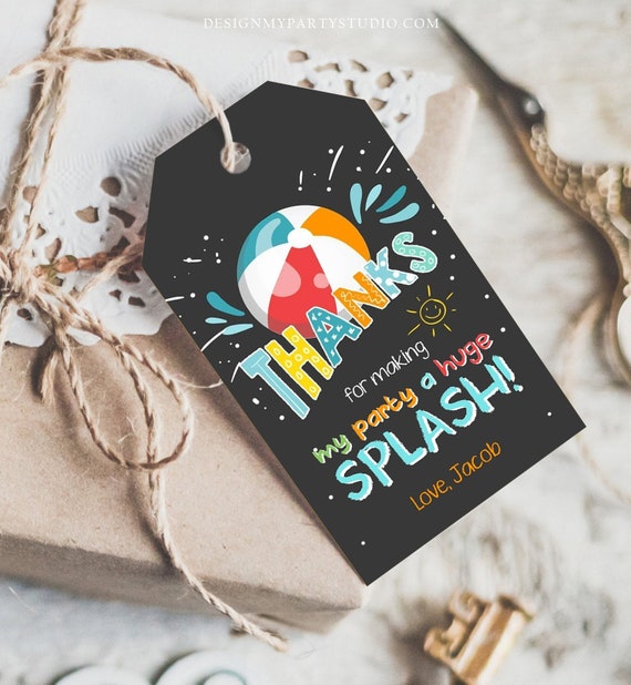 Editable Pool Party Favor Tags Tags Pool Party Birthday Thank you tags ...