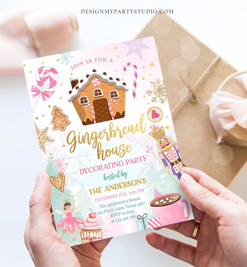 Editable Gingerbread House Decorating Party Invitation Land of - Etsy