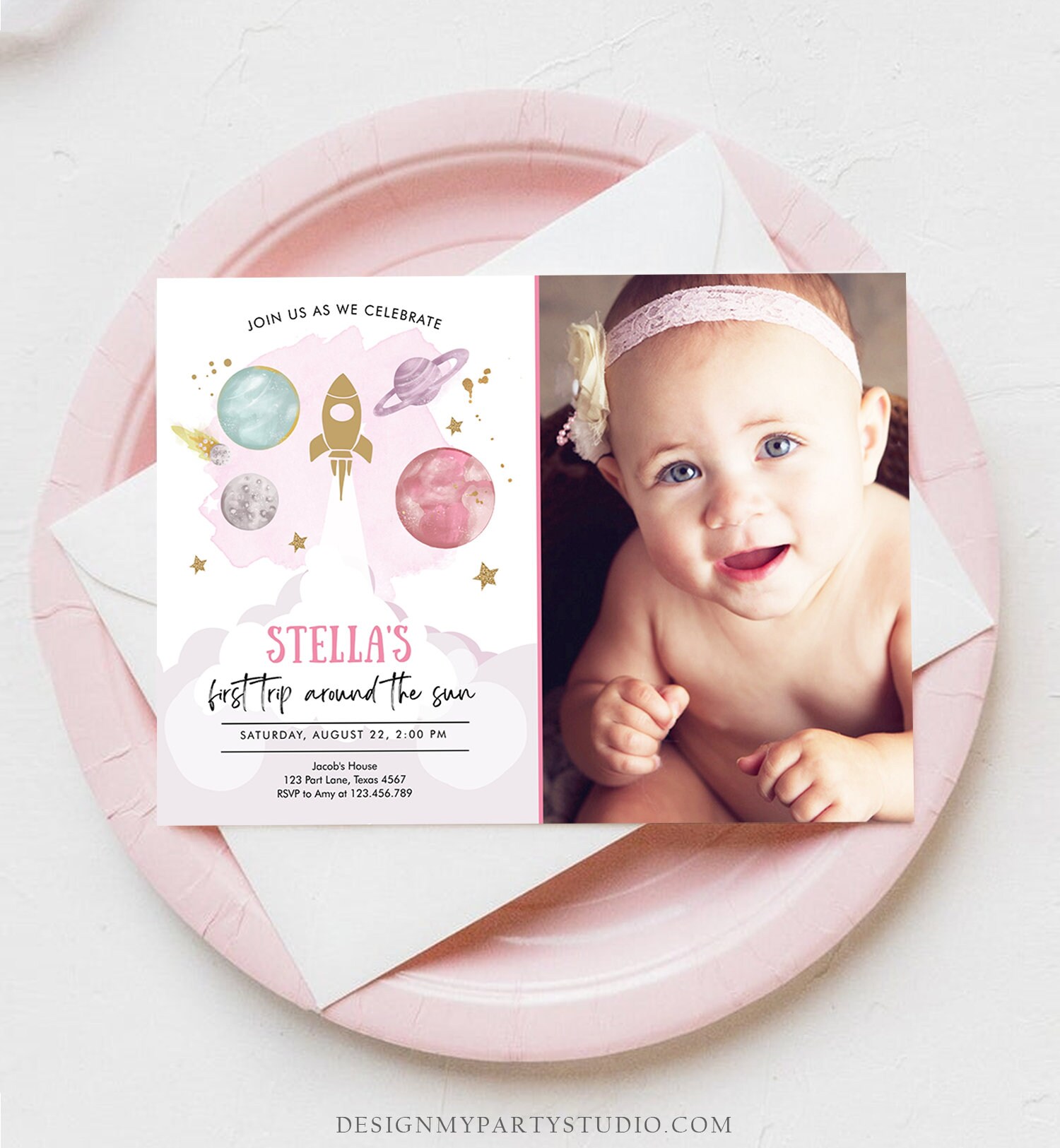 Editable Outer Space Girl First Birthday Invitation Galaxy - Etsy