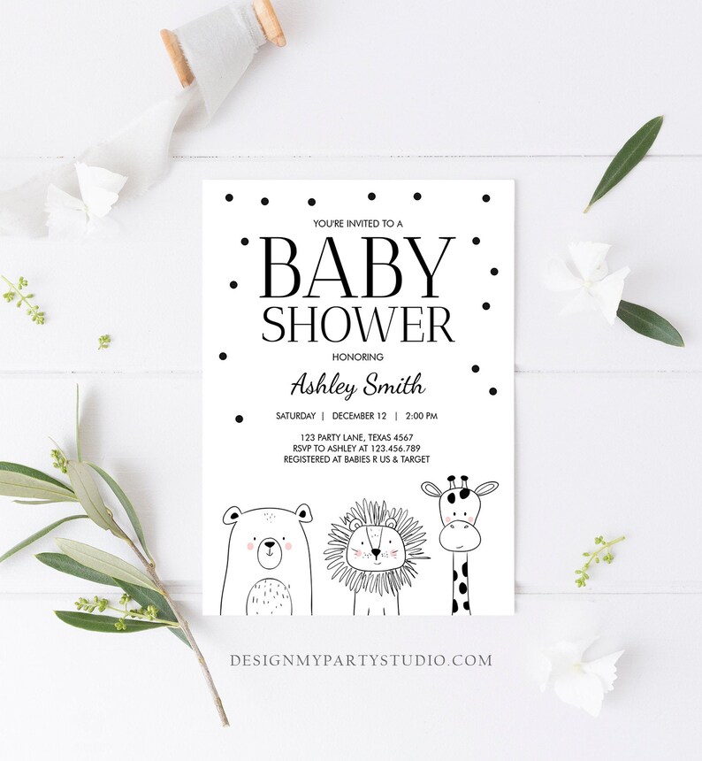 Editable Baby Shower Invitation Animals Cute Safari Animal - Etsy
