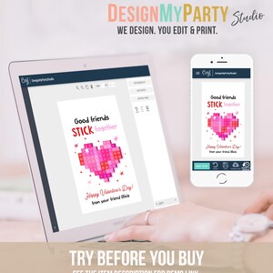 Editable Valentines Day Gift Tag Building Blocks Non Candy Treat Stick ...