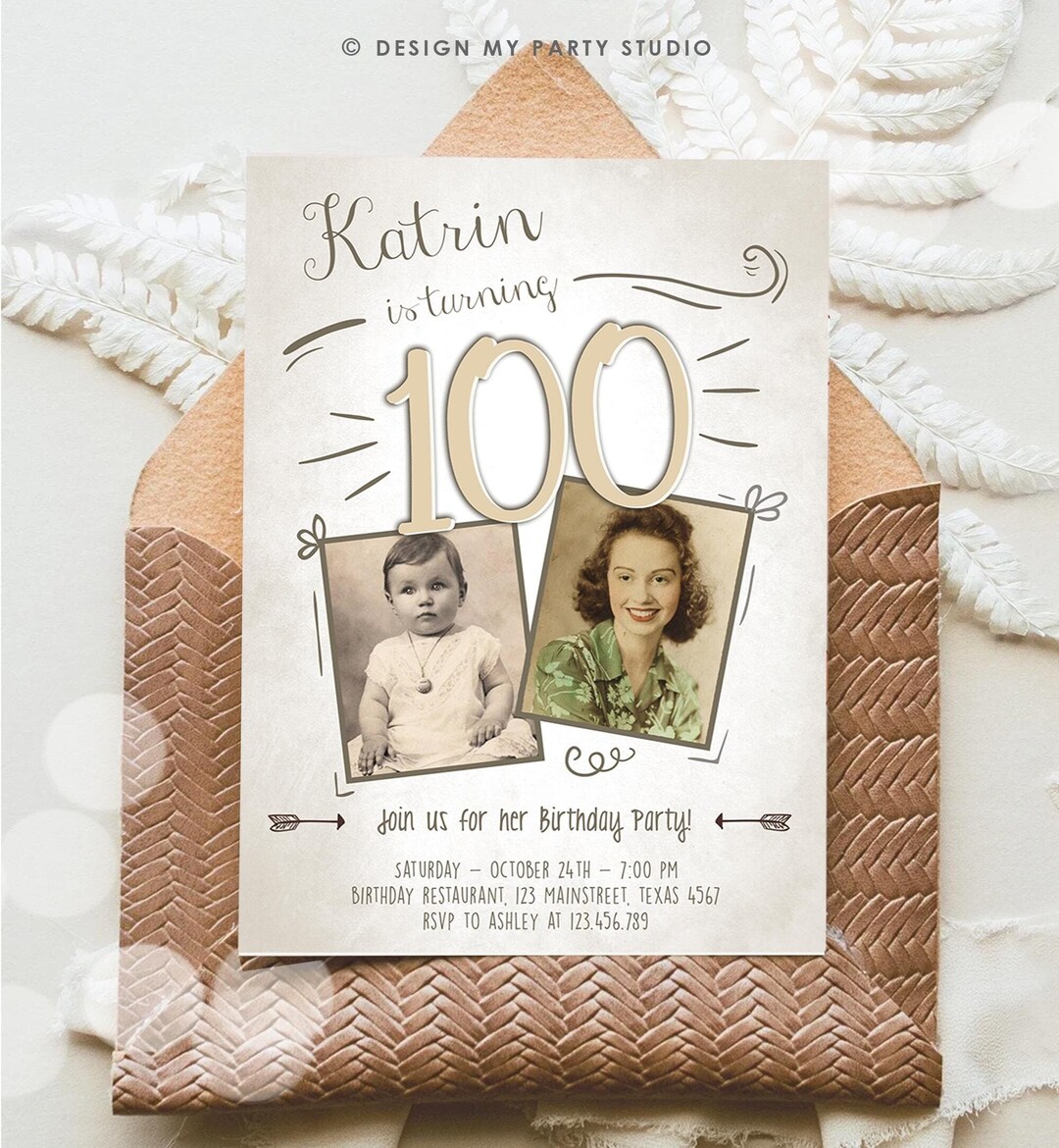Editable 100th Birthday Invitation ANY AGE Boho Rustic Hundred ...
