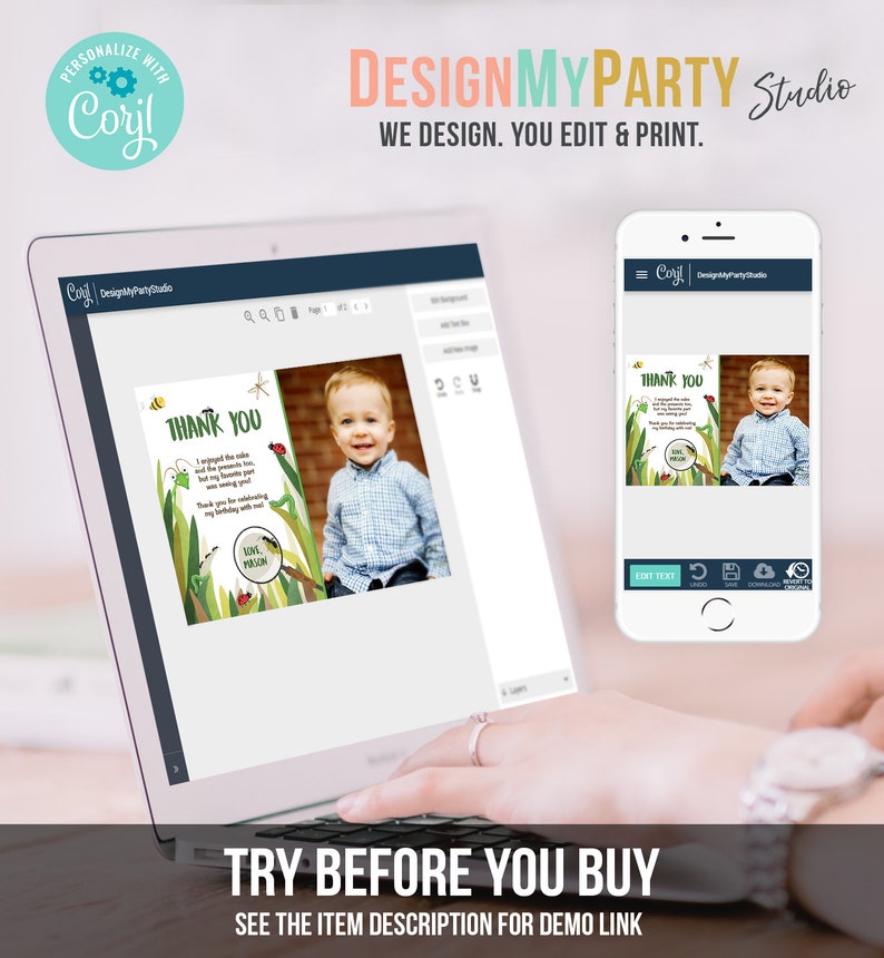 Editable Thank You Card Bug Thank You Note Bug Birthday Insect - Etsy