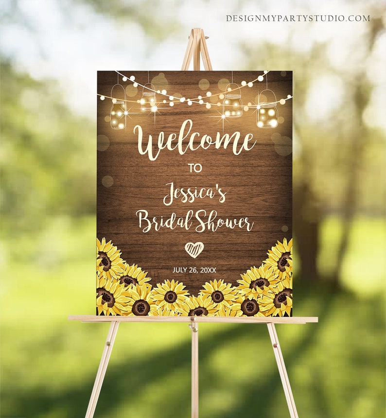 Editable Sunflowers Welcome Sign Rustic Wood Bridal Shower - Etsy