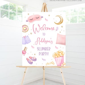 Editable Sleepover Birthday Welcome Sign Slumber Party Poster Pajamas ...