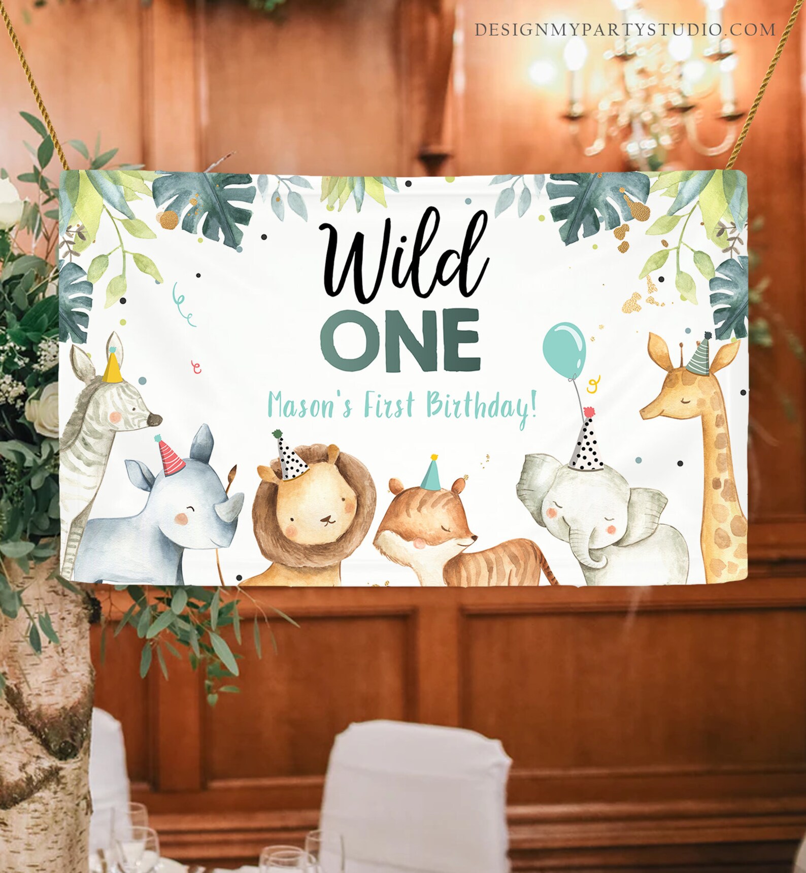Editable Party Animals Birthday Backdrop Banner Safari Animals | Etsy