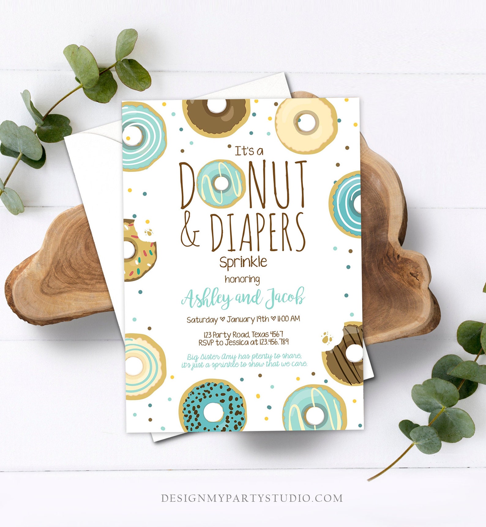Editable Donut and Diapers Sprinkle Invitation Baby Shower Coed Shower ...