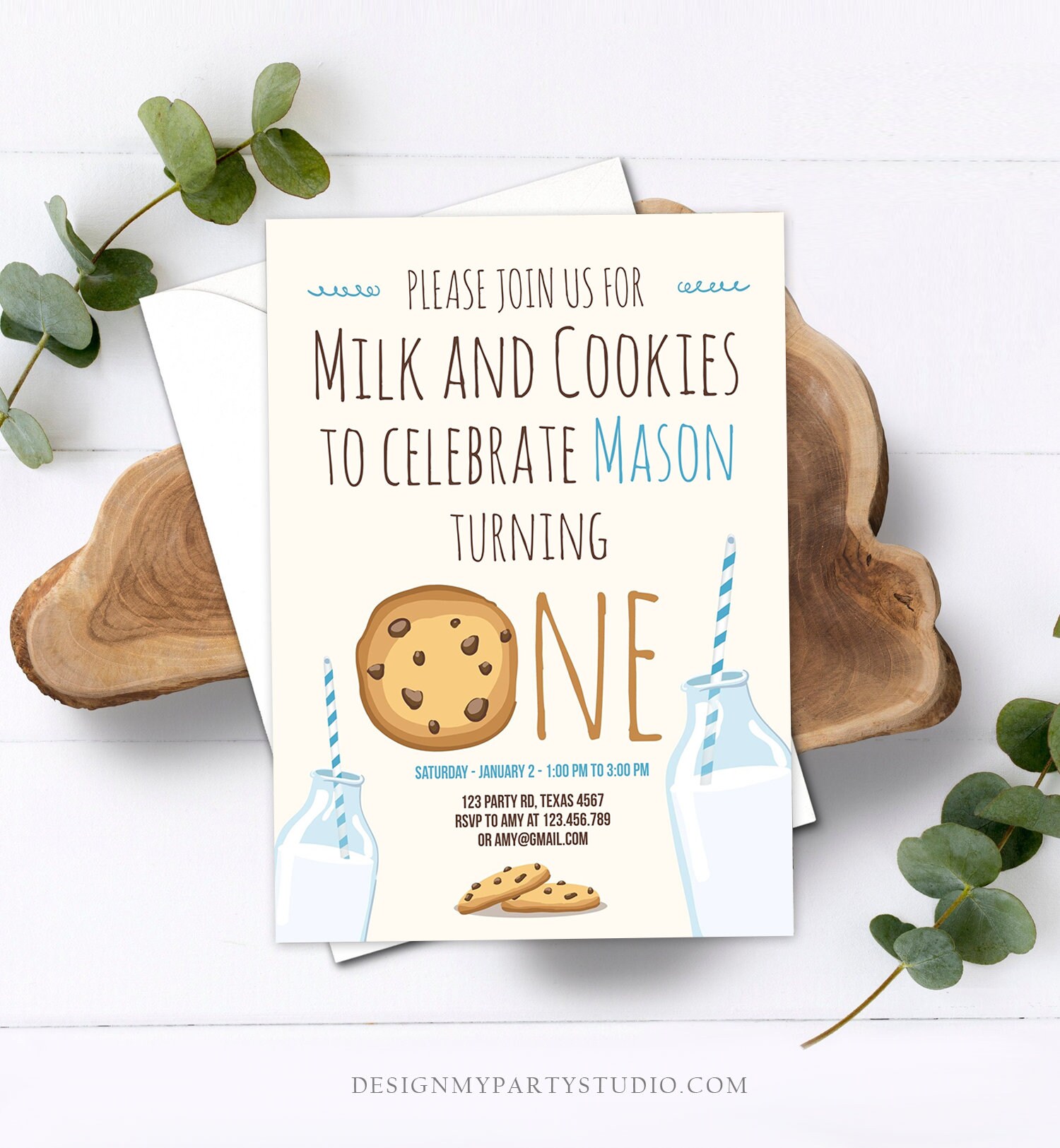 Editable Milk and Cookies Birthday Party Invite Milk and Cookies ...