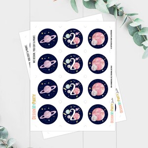 Outer Space Birthday Cupcake Toppers Two the Moon Birthday Favor Tags ...