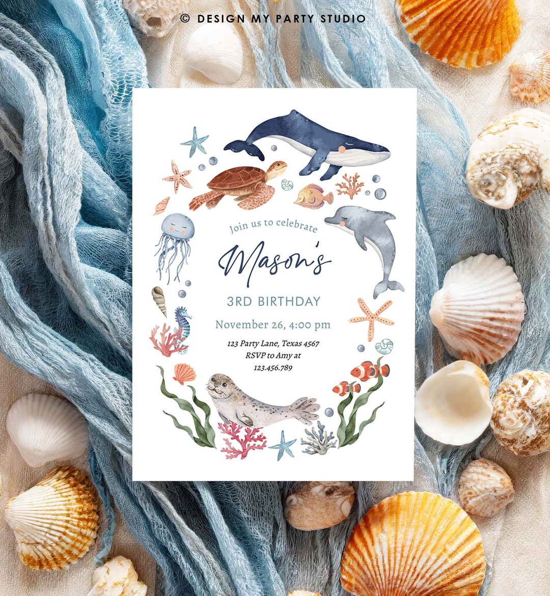 Editable Under the Sea Birthday Invitation Nautical Birthday Party Kids ...