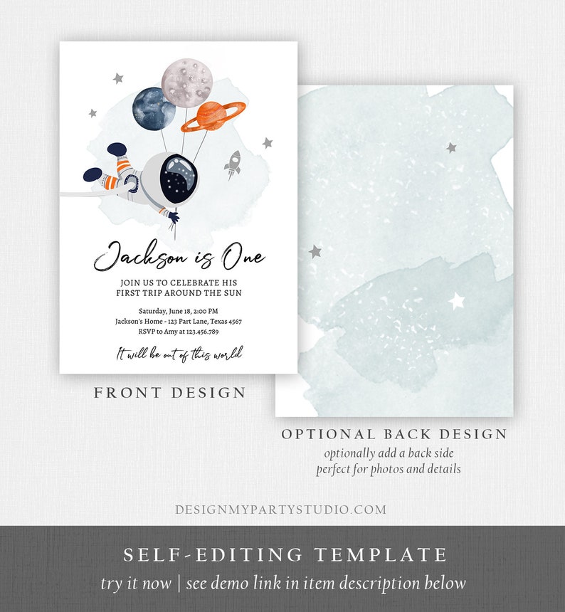 Editable Outer Space Birthday Invitation Out of This World Astronaut ...