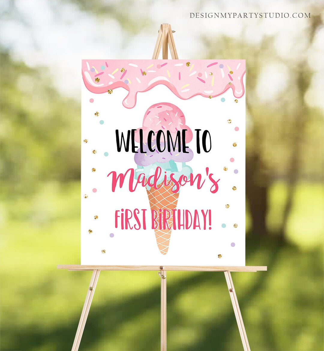Editable Ice Cream Party Welcome Sign Ice Cream Birthday Welcome Ice ...