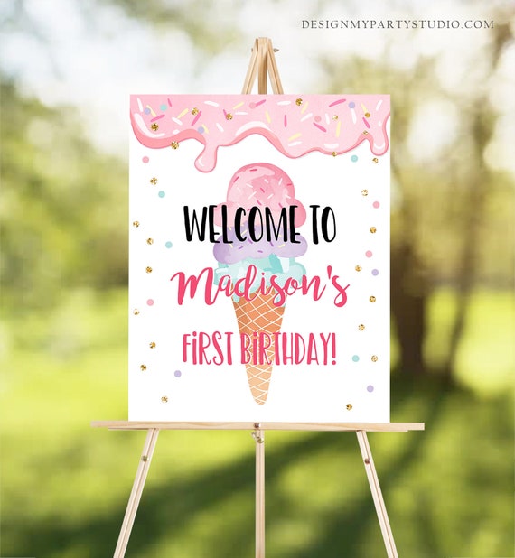 Editable Ice Cream Party Welcome Sign ice Cream Birthday Welcome Ice ...