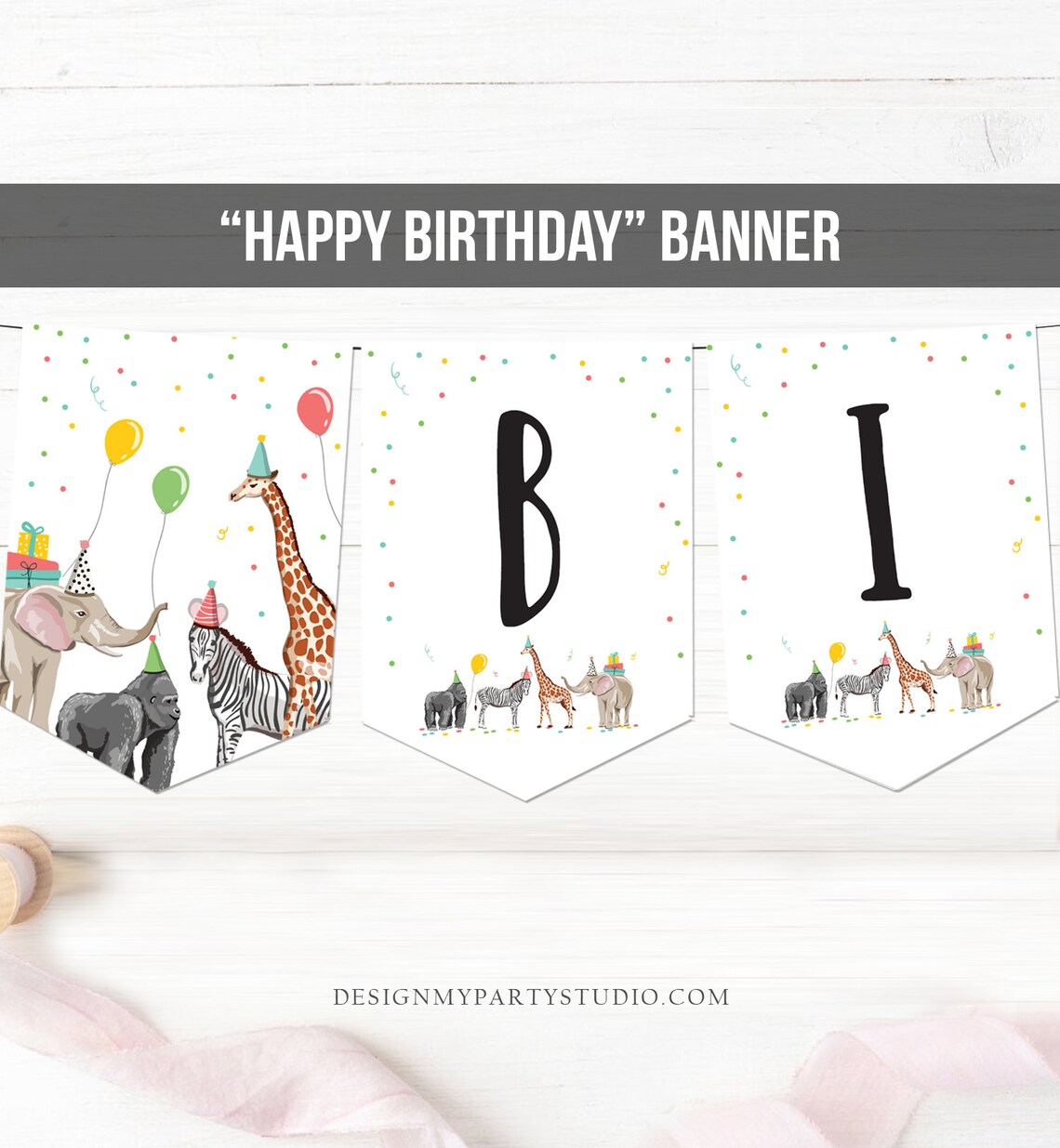 Happy Birthday Banner Party Animals Safari Animals Wild One - Etsy