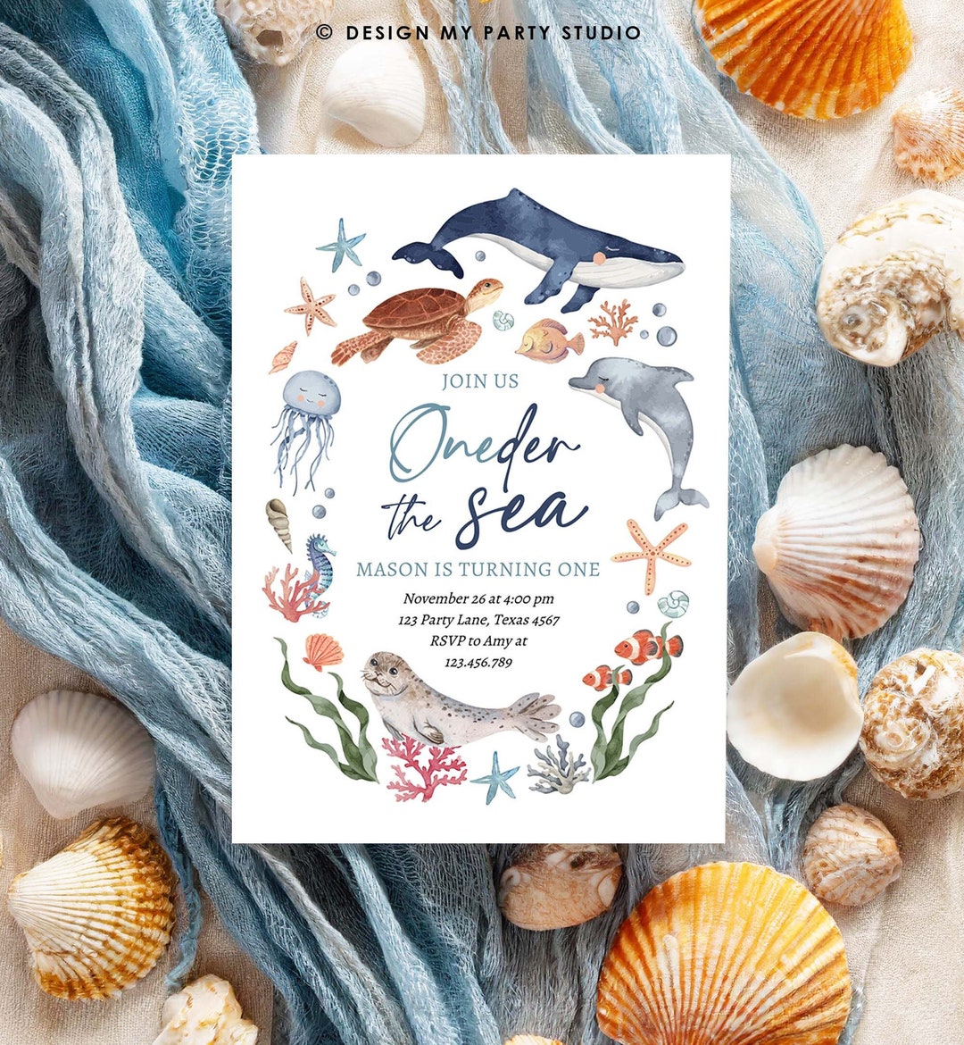 Editable Oneder the Sea Birthday Invitation Nautical 1st Birthday First ...