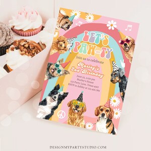 Editable Groovy Dog Birthday Party Invitation Retro Groovy Puppy Girl ...