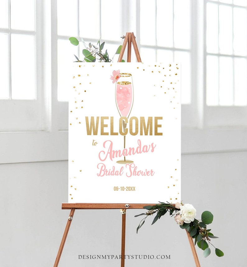 Editable Brunch and Bubbly Welcome Sign Bridal Shower Floral Champagne ...