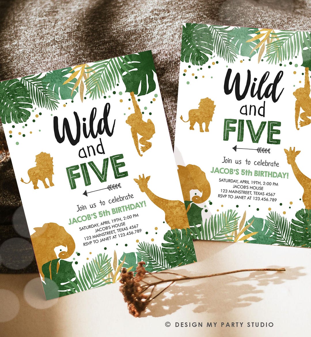 Editable Wild and Five Birthday Invitation Safari Animals Party Animals ...